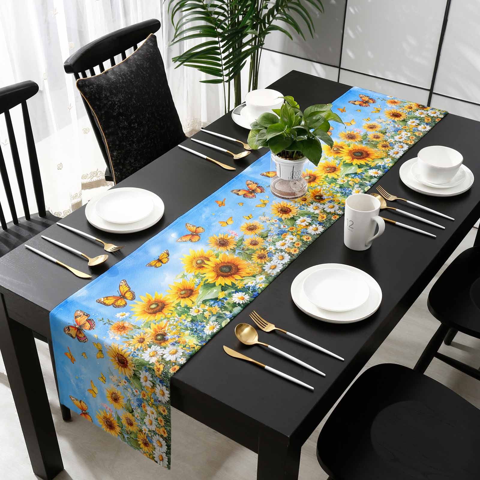 Spring Sunflower Daisy Cotton Linen Small Table Runner 13 x 48 inch ...