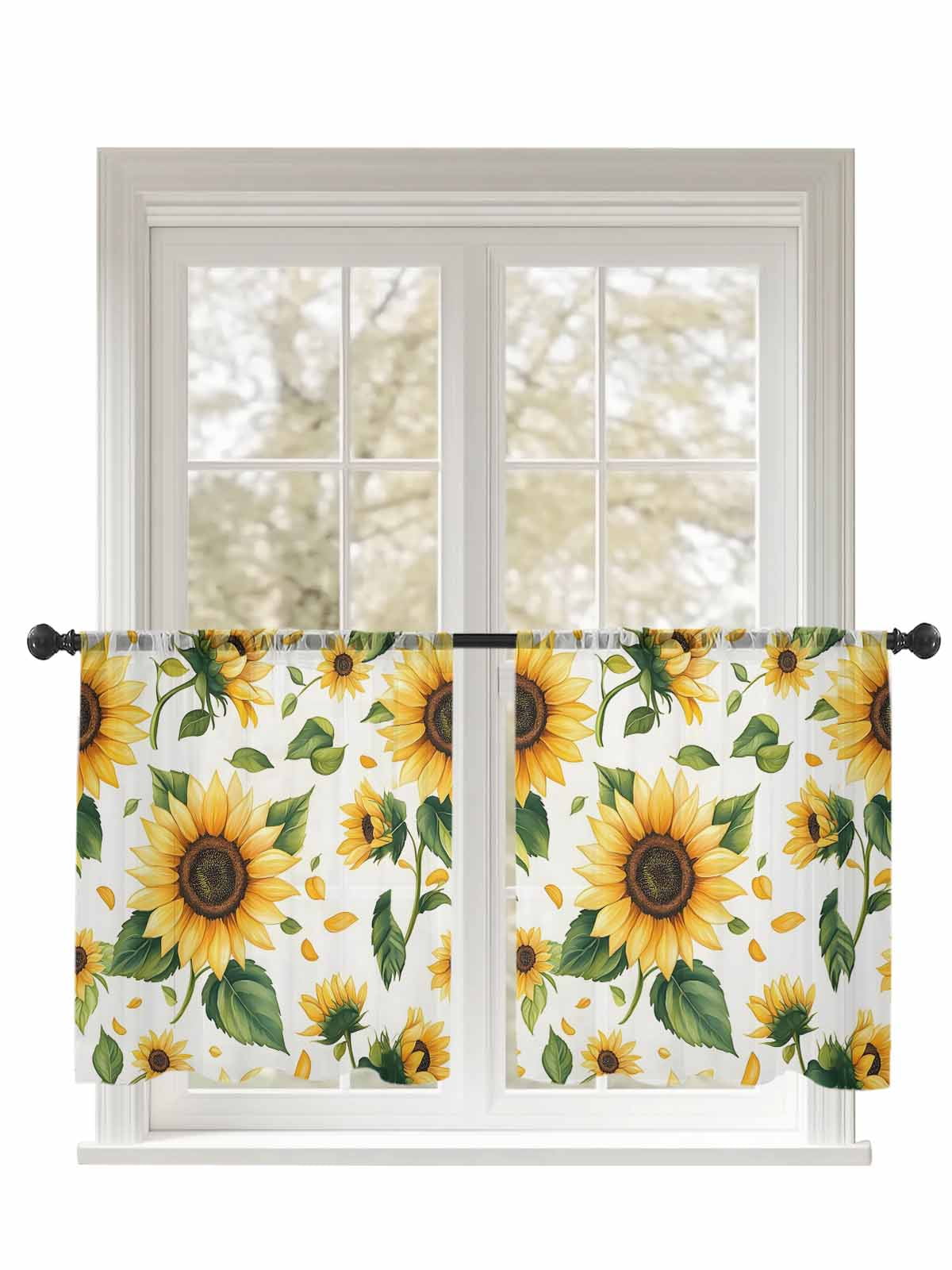 Spring Sunflower Sheer Curtains 2 Panels Set Flower Watercolor Pastoral ...