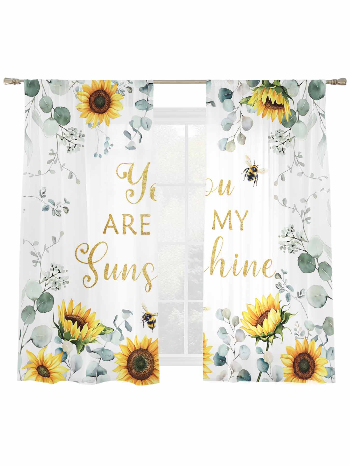 Spring Sunflower Sheer Curtains for Living Room Bedroom, Eucalyptus ...