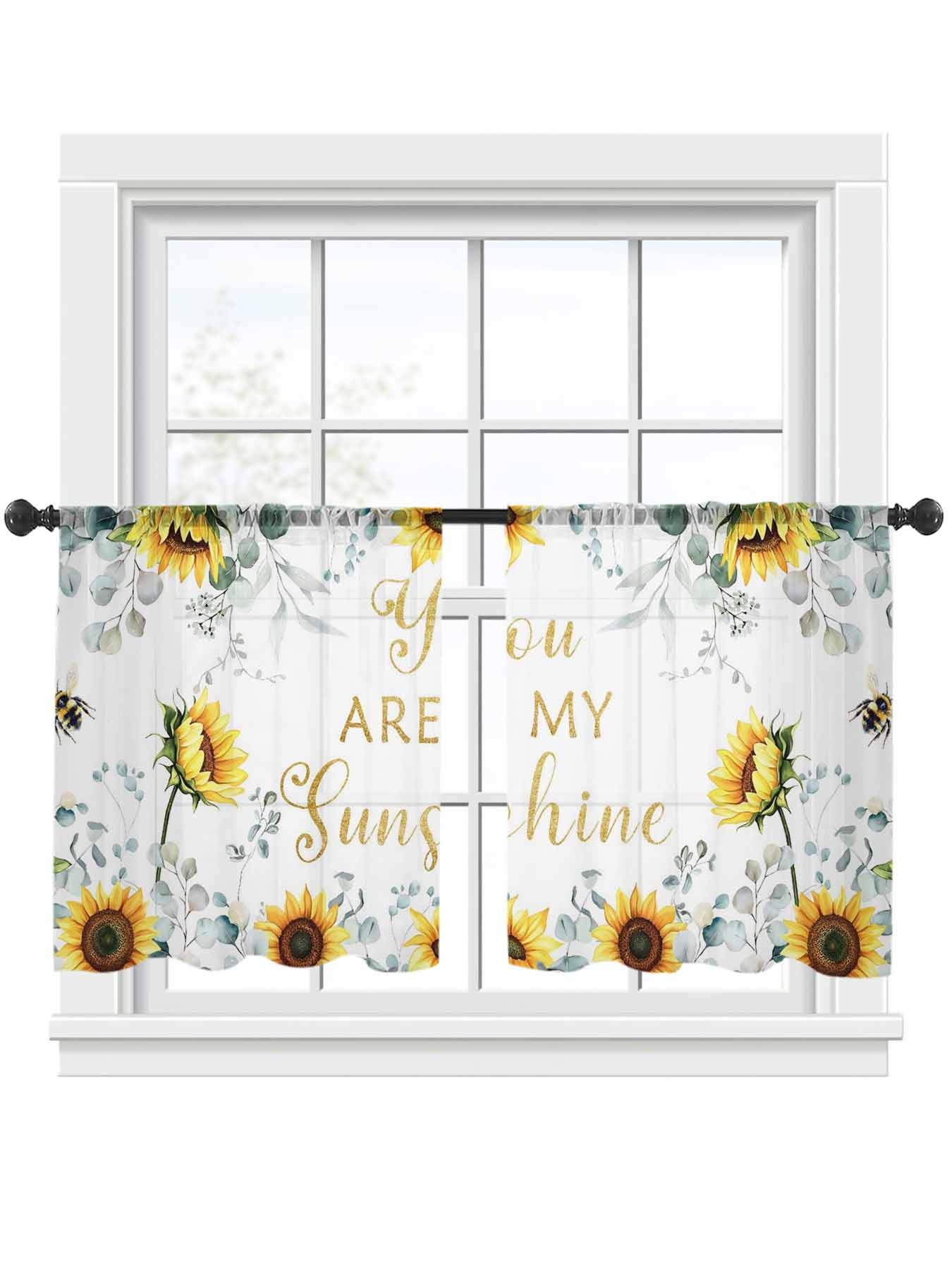 Spring Sunflower Sheer Curtains for Living Room Bedroom, Eucalyptus ...