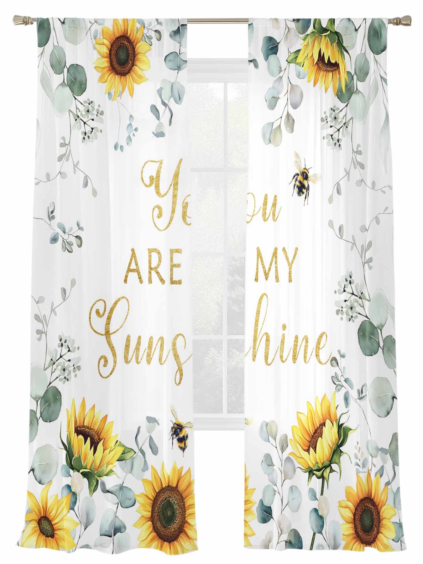 Spring Sunflower Sheer Curtains for Living Room Bedroom, Eucalyptus ...