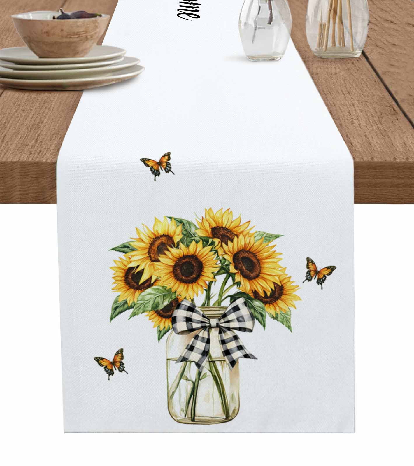 Spring Sunflower Table Runner Cotton Linen 48 Inch Holiday Dresser ...