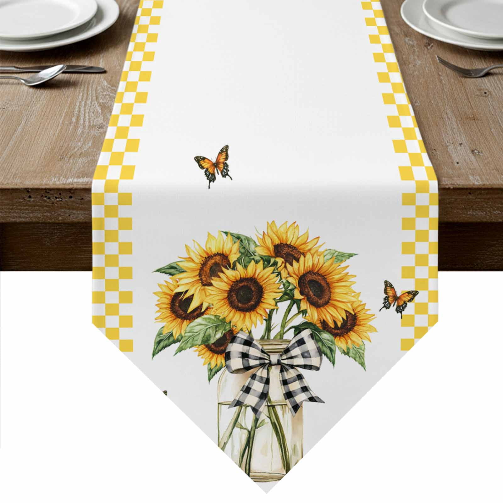 Spring Sunflower Table Runner Linen Burlap Table Runner 72 Inches Long ...