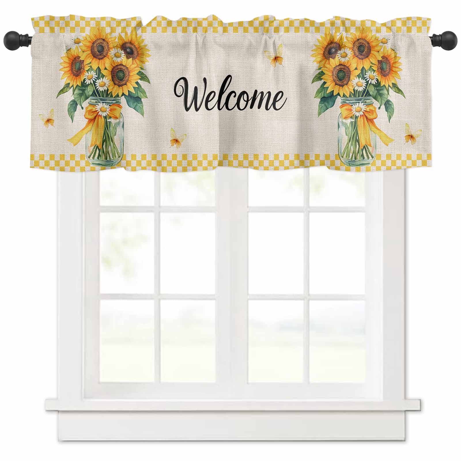 Spring Sunflower Valances for Windows Farmhouse Kitchen Curtains ...