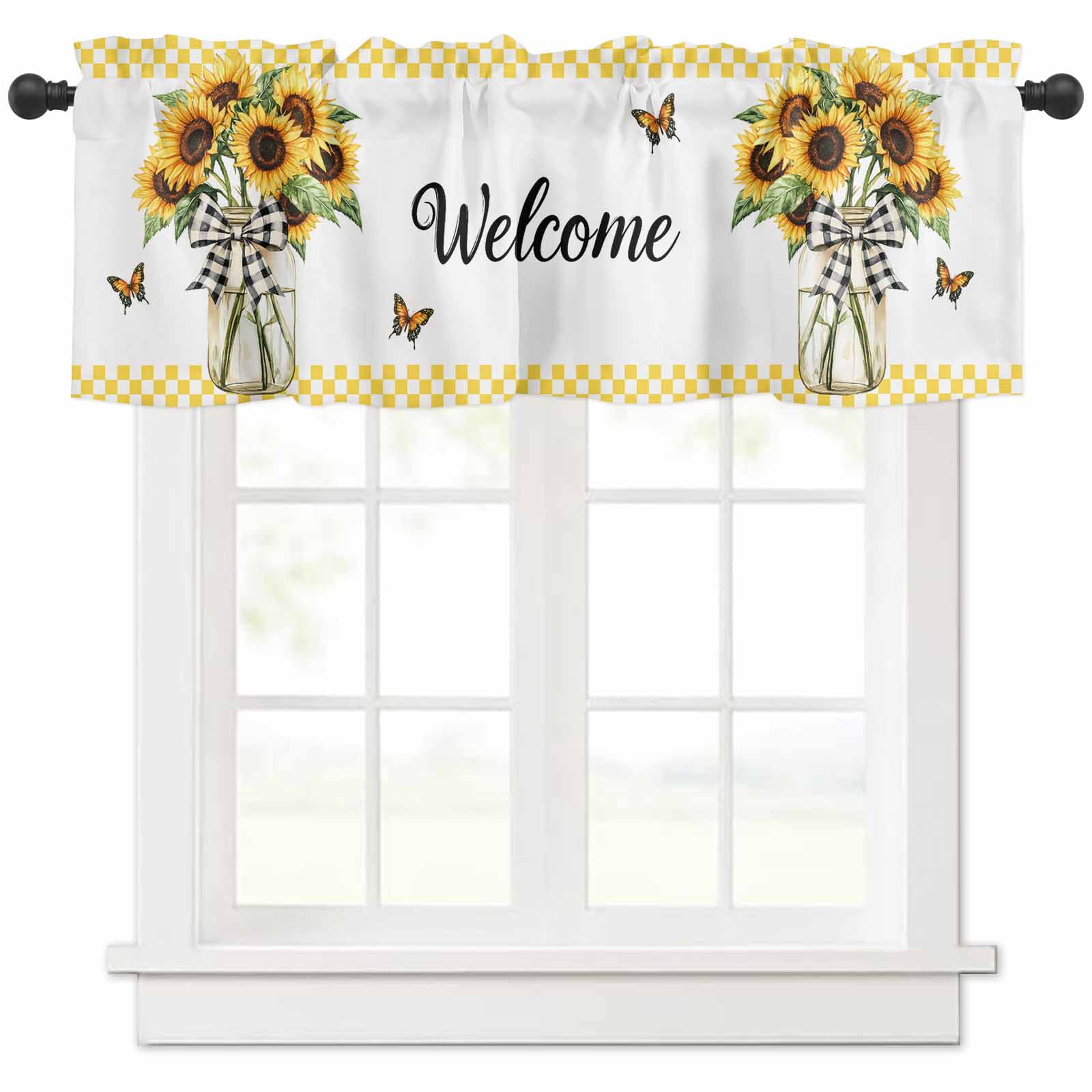 Spring Sunflower Valances for Windows Farmhouse Kitchen Curtains ...