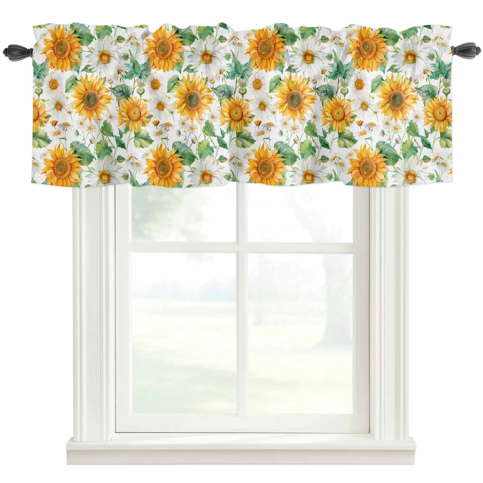 Spring Sunflower Valances for Windows White Daisy Oil Painting Garden ...