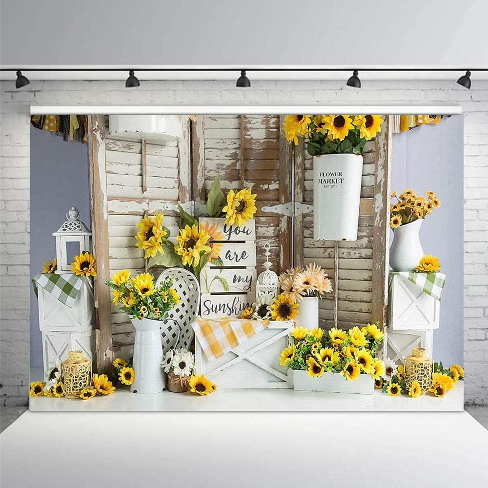 Spring Sunflower Wood Portrait Backdrops Props for Photography Rustic ...