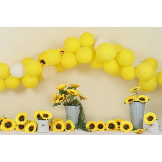 Spring Sunflower Wooden Birthday Scene Photography Backdrop Balloon ...