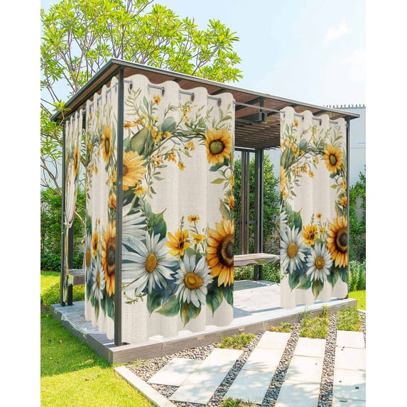 Spring Sunflower Wreath Outdoor Curtains for Patio, Country Watercolor ...