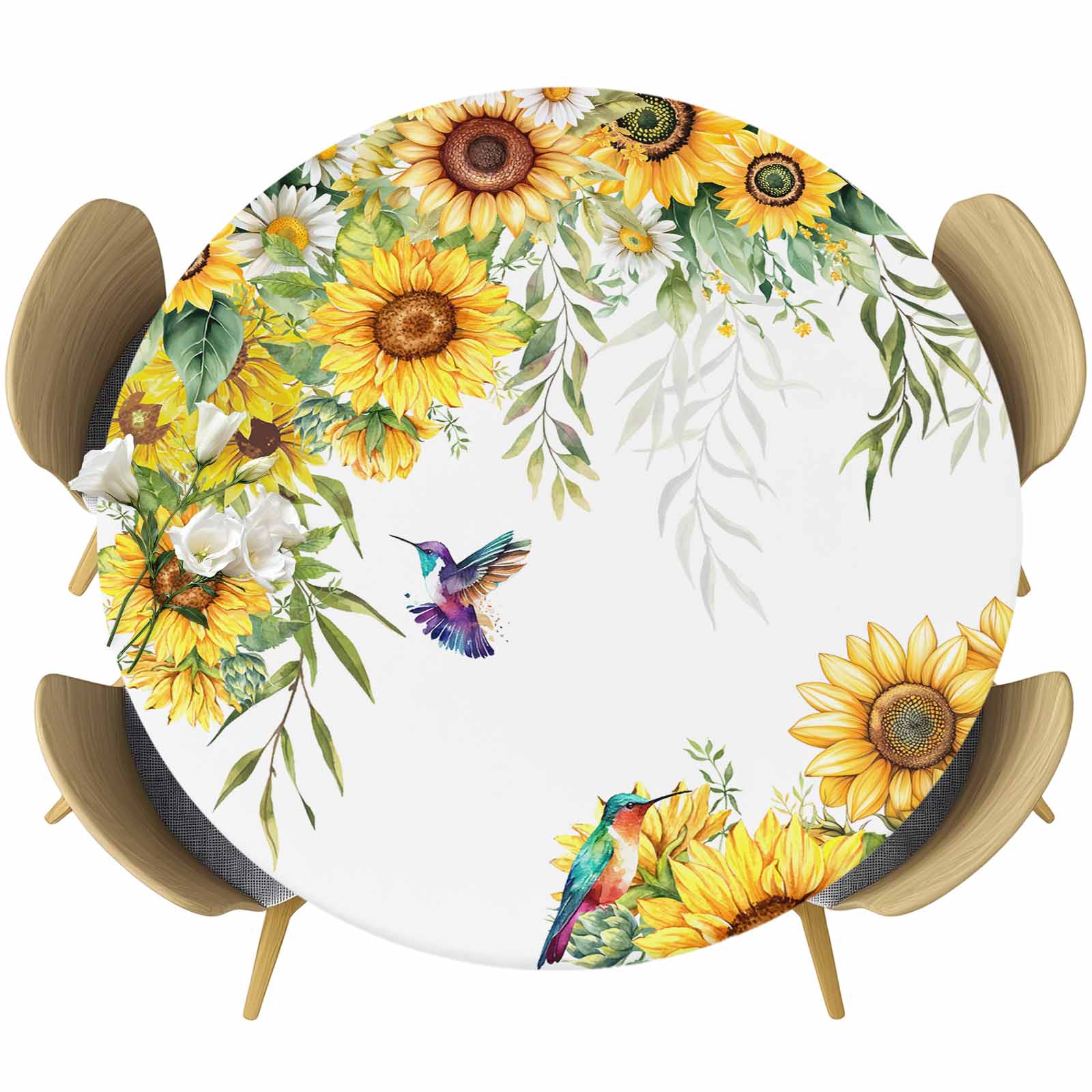 Spring Sunflowers Round Tablecloth 55-60 Inch Round Fitted Table Cloth ...