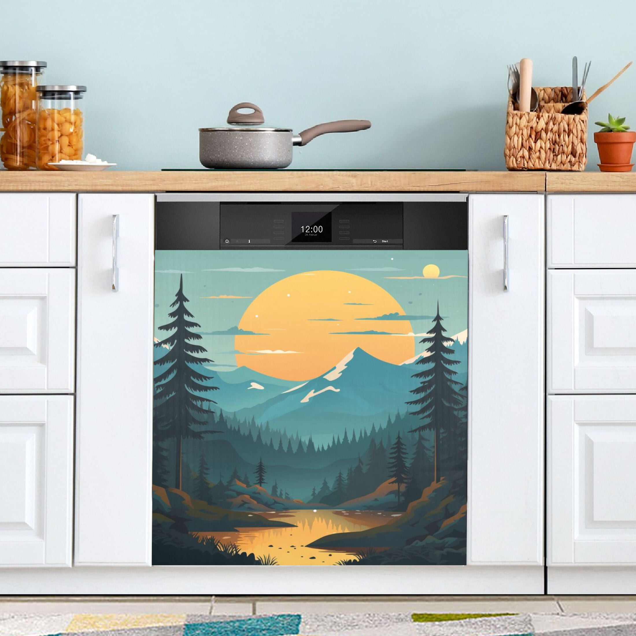 Spring Sunset Magnetic Dishwasher Cover Magnet Refrigerator Dishwashers Sticker Kitchen ...