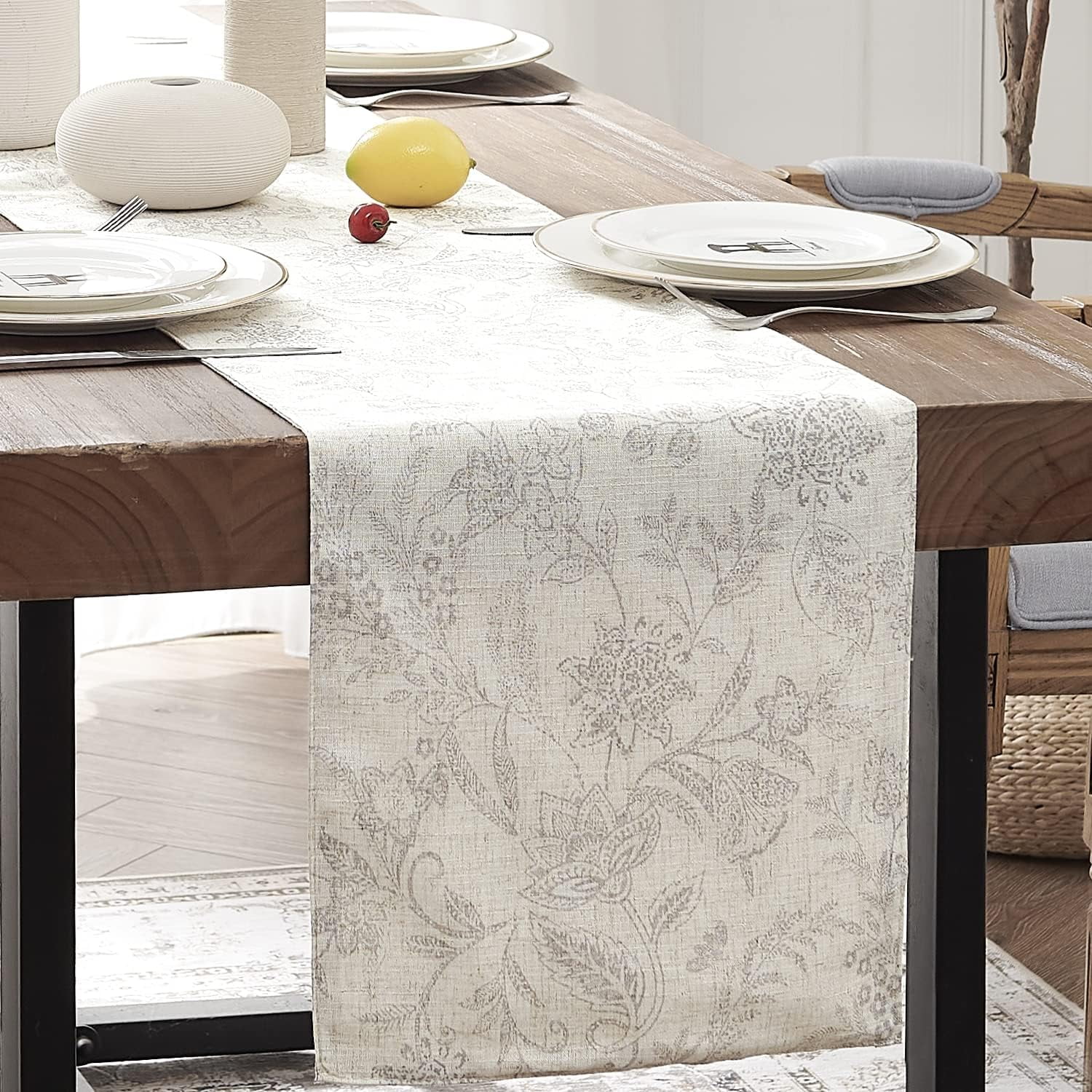Spring Table Runner Linen Farmhouse Table Cloth Gray Floral Decorative ...