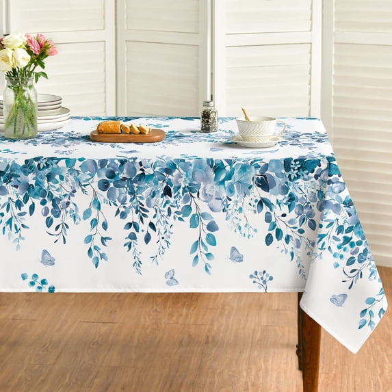 Spring Tablecloth 60×102 Inch Rectangular, Eucalyptus Floral Blue Table ...