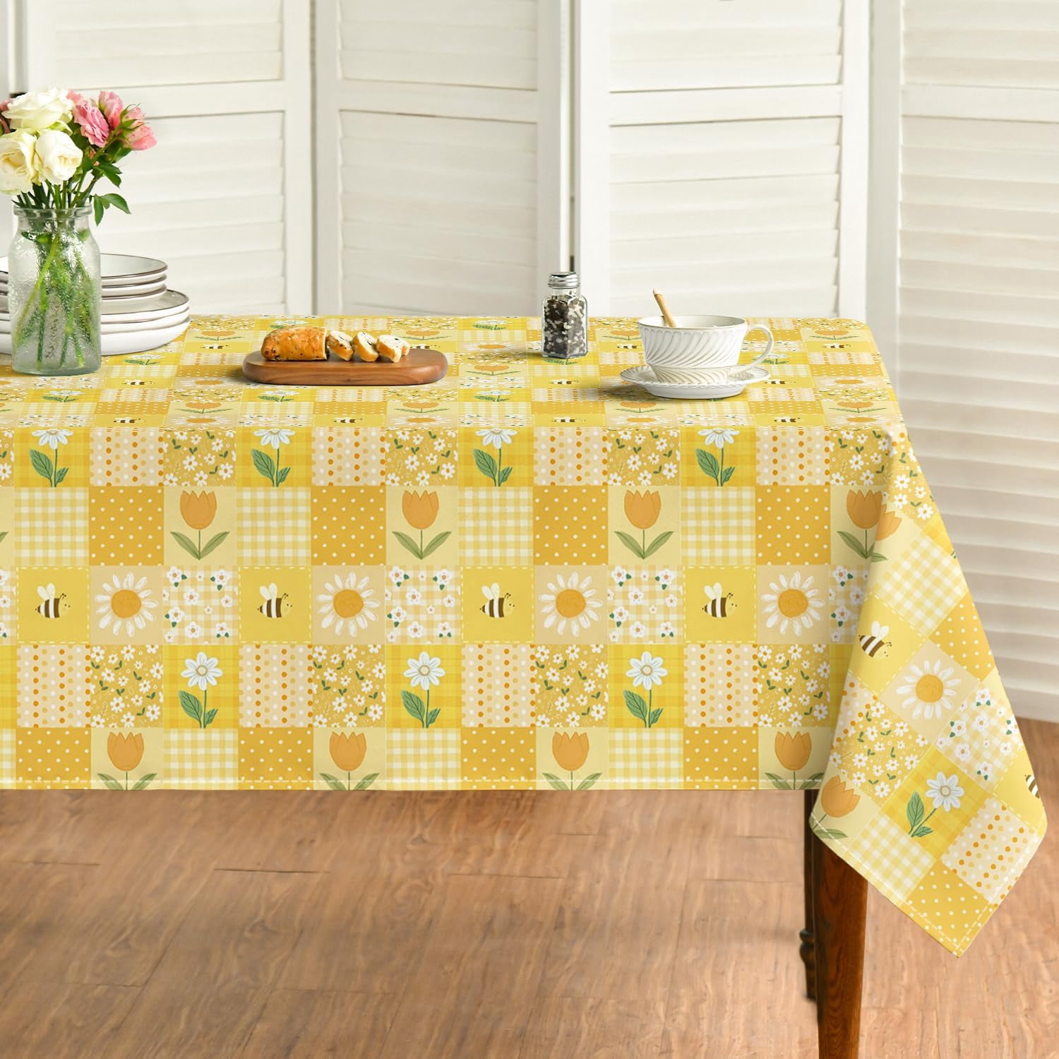 Spring Tablecloth 60×120 Inch Rectangular, Polka Dot Plaid Daisy Tulips ...