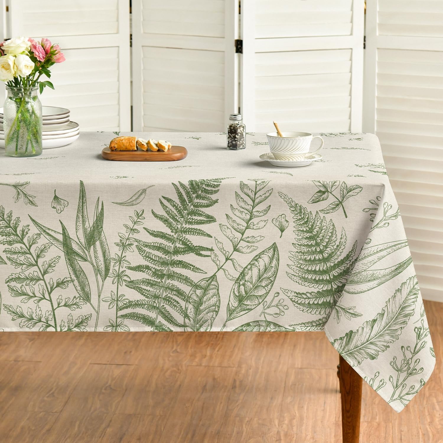 Spring Tablecloth 60×84 Inch Rectangular, Plants Wild Fern Beige ...