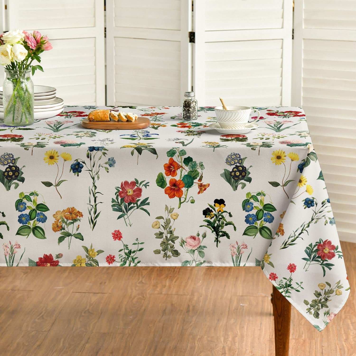 Spring Tablecloth 60×84 Inch Rectangular, Watercolor Floral Flowers ...