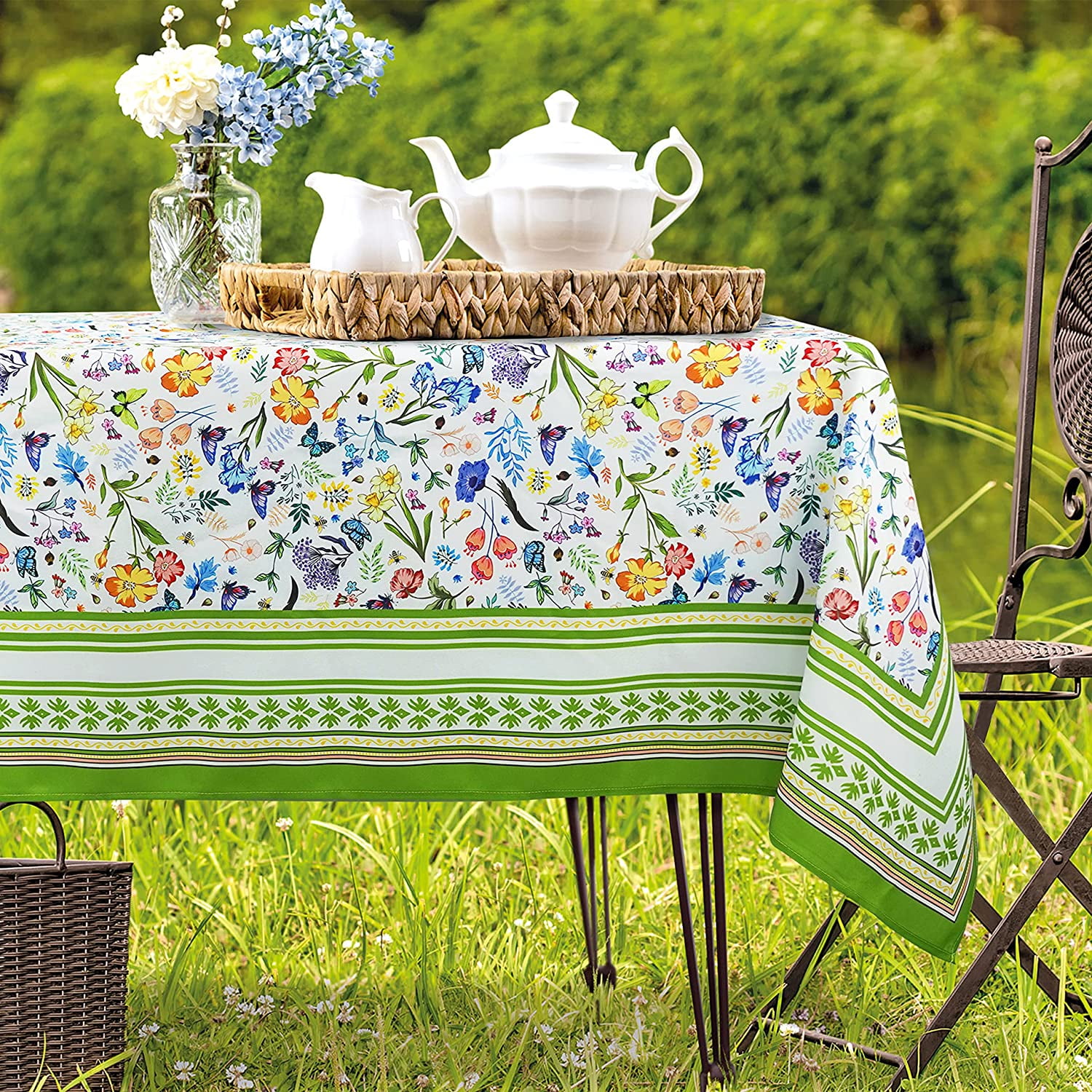 Spring Tablecloth Green Floral Table Cloth Rectangle 60x84 inch, Spring ...
