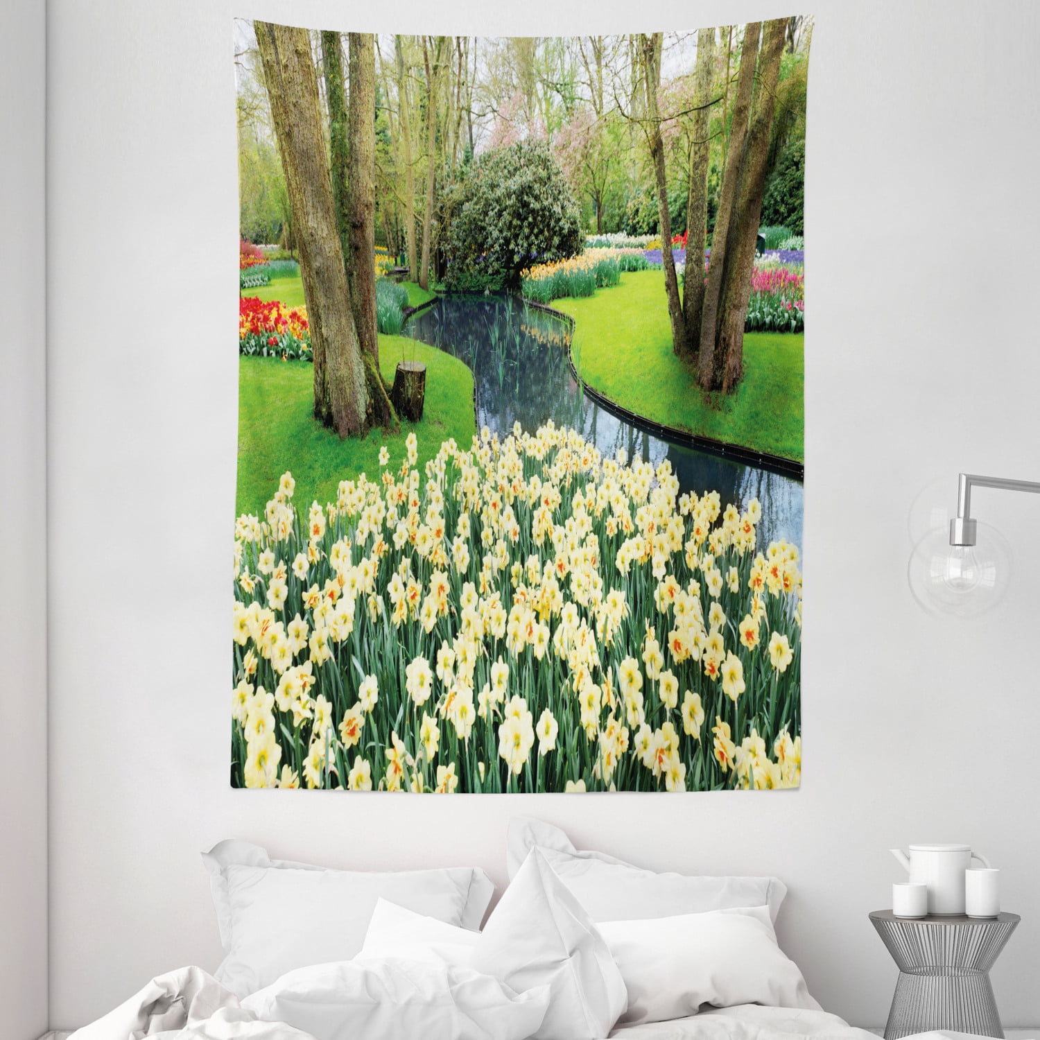 Spring Tapestry, Flower Garden in Recreation Park with Fresh Grass ...