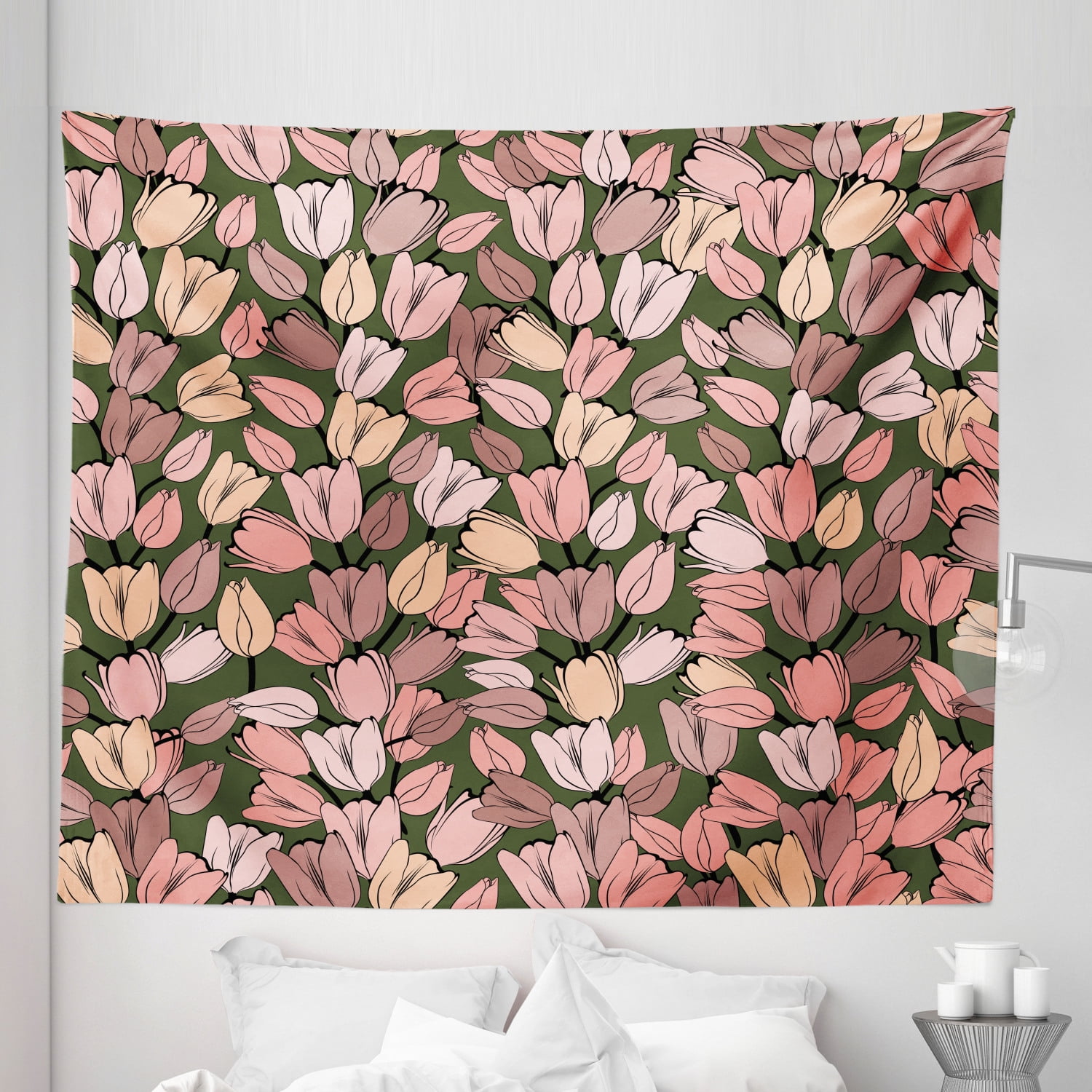 Spring Tapestry, Pattern with Retro Tulips Springtime Garden Park ...