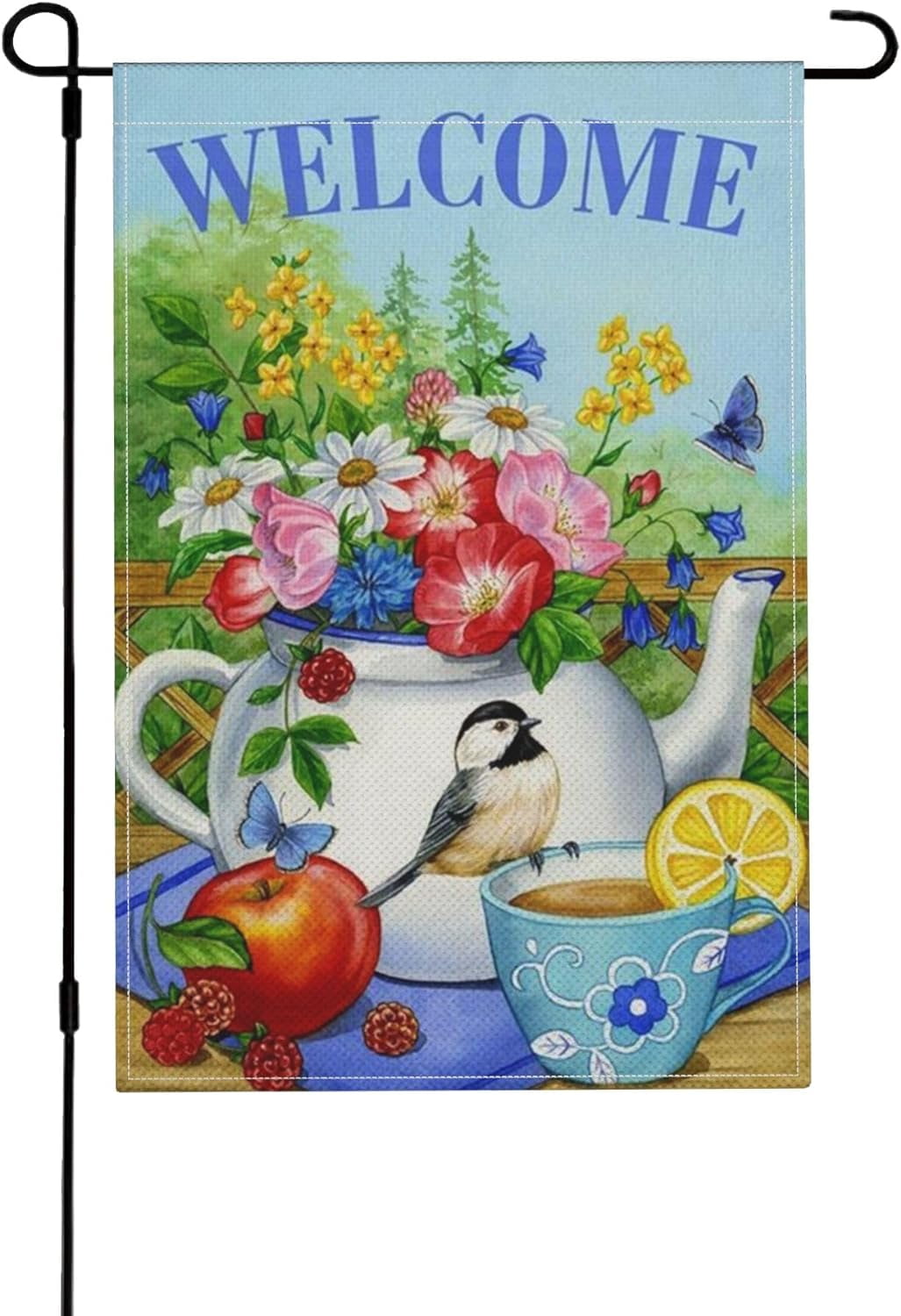 Spring Tea Party Garden Flag Vertical Double Sided Spring Floral ...