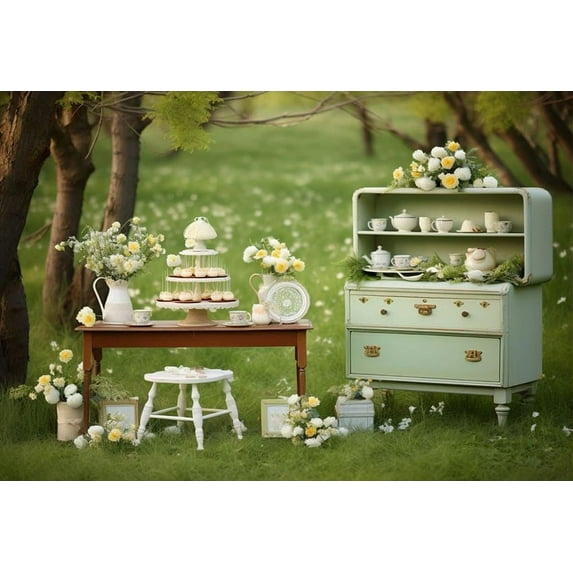 Spring Tea Party Tree Baby Kids Birthday Party Cake Smash Portrait r ...