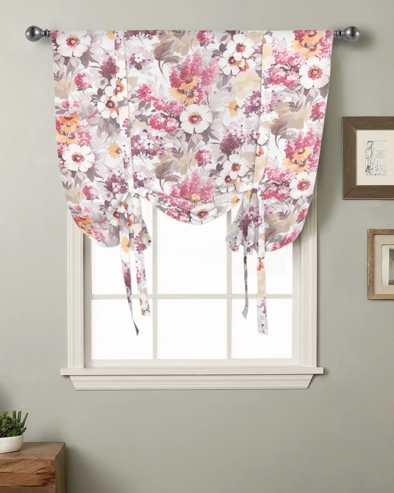 Spring Texture Watercolor Flower Hydrangea Kitchen Short Window Curtain ...
