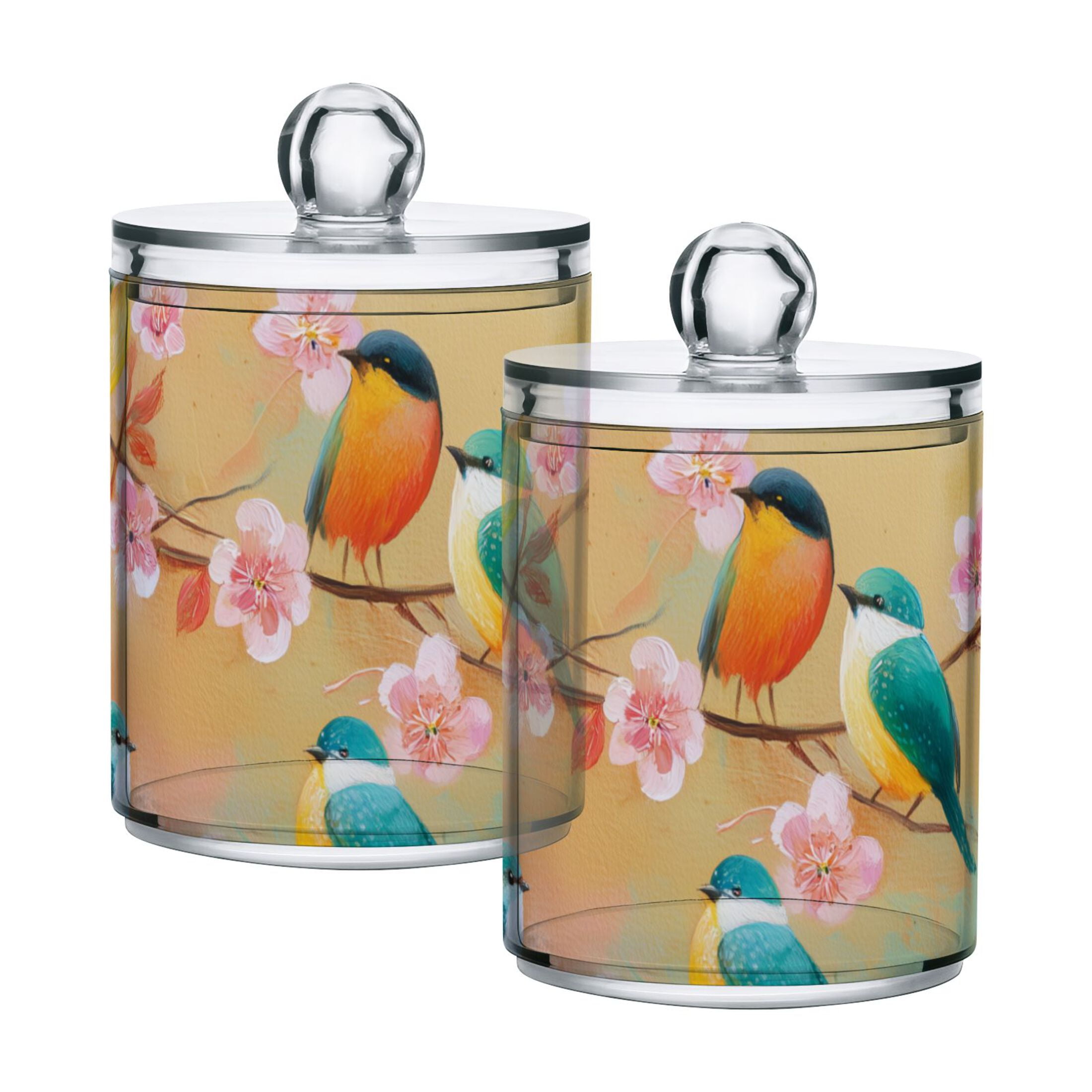 Spring Theme Birds on Branch with Flowers Translucent Plastic Cans ...
