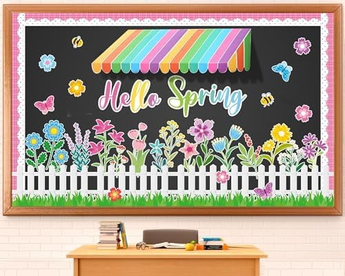 Spring Theme Flower Bulletin Board Classroom Decorations Hello Spring ...