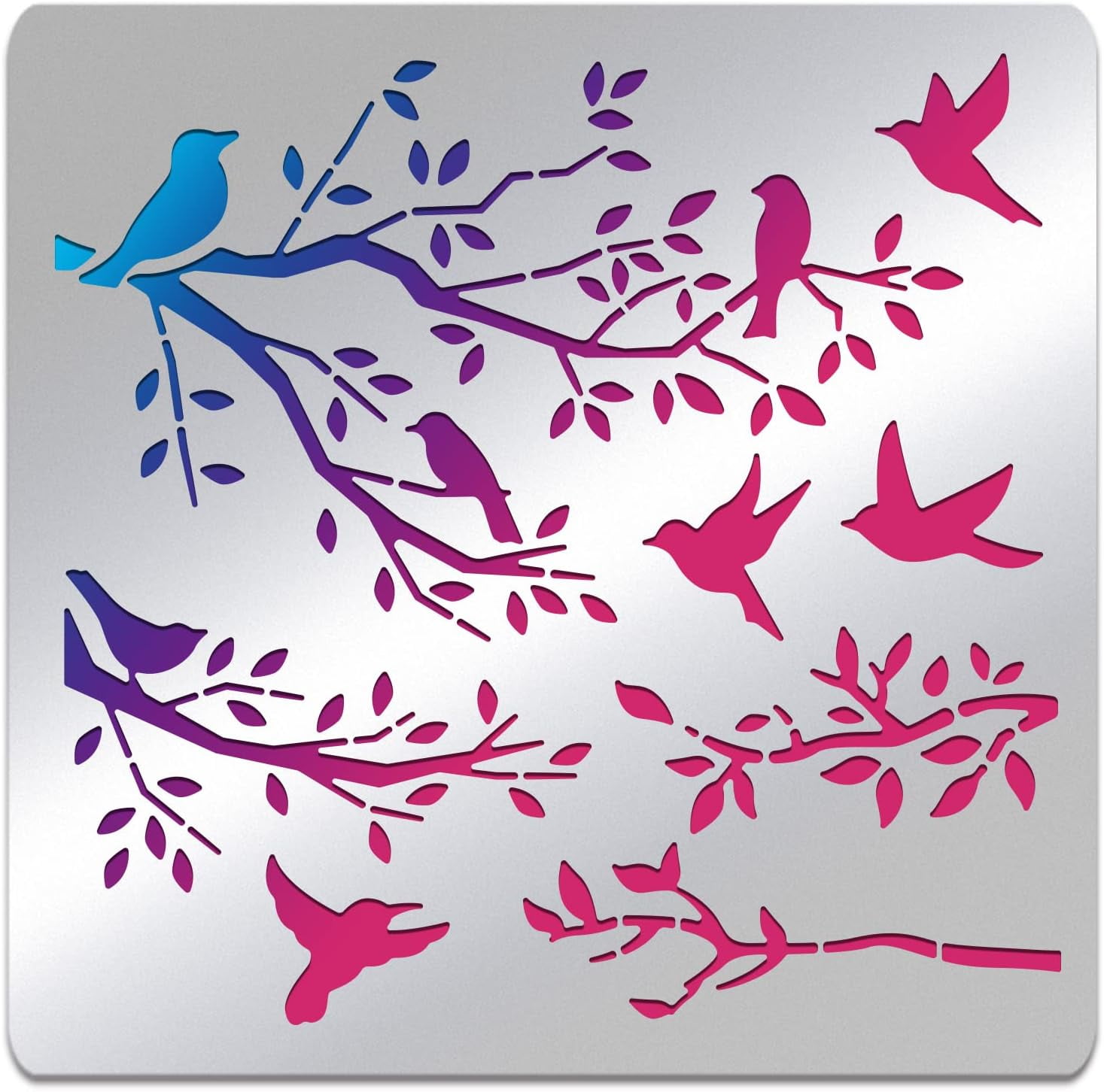 Spring Theme Stainless Steel Stencils 6x6inch Bird Tree Branch Metal ...