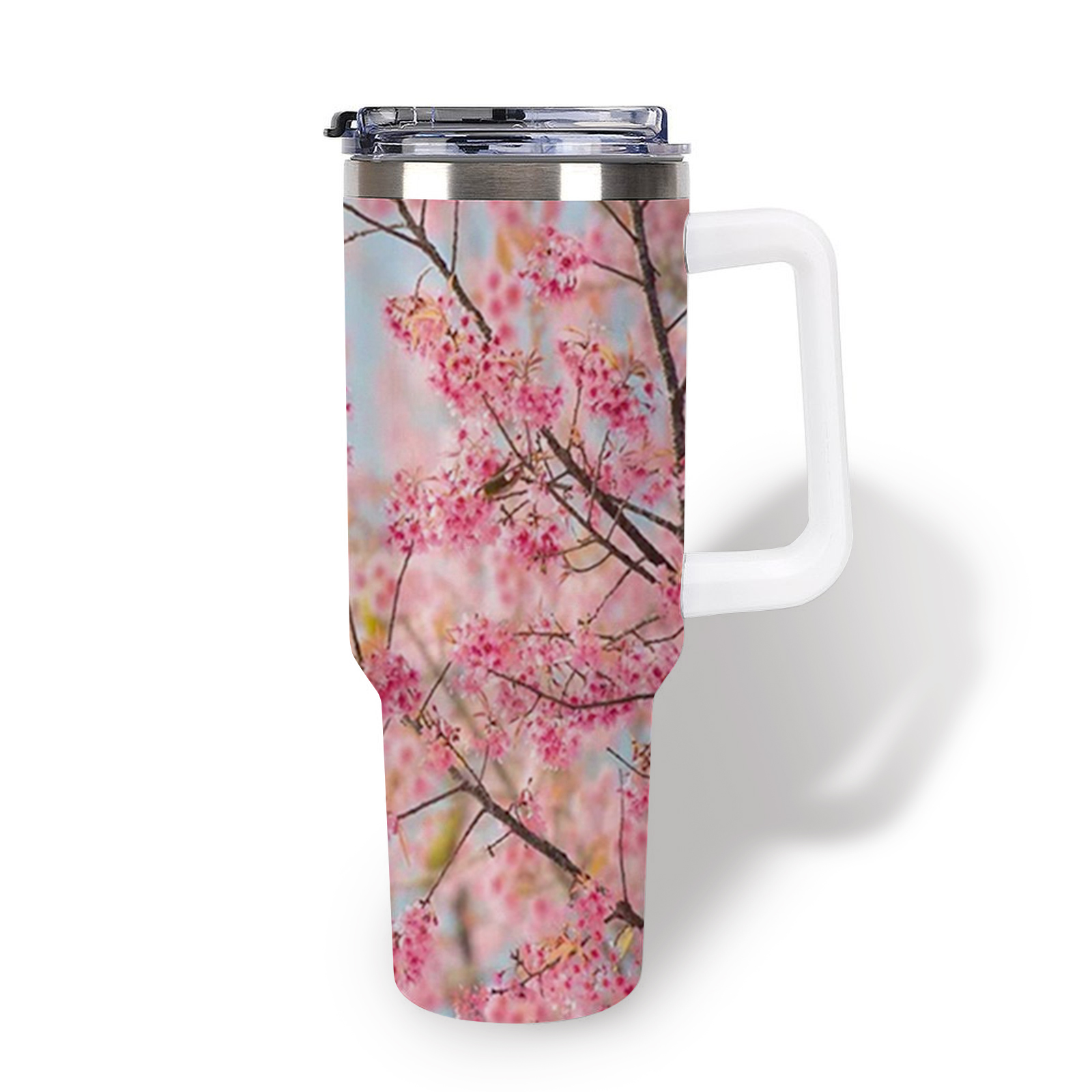 Spring Theme,Tumbler with Handle & Straw 40 oz,Cherry Blossom Branches ...