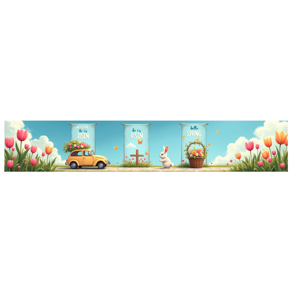 Spring Themed Welcome Banners with Bunny Floral and Cross Elements ...