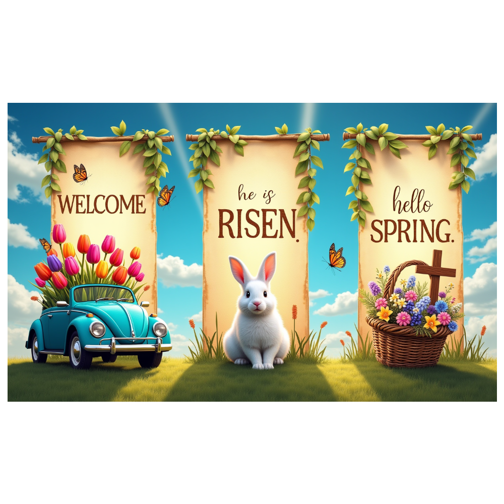 Spring Themed Welcome Banners with Bunny Floral and Cross Elements ...