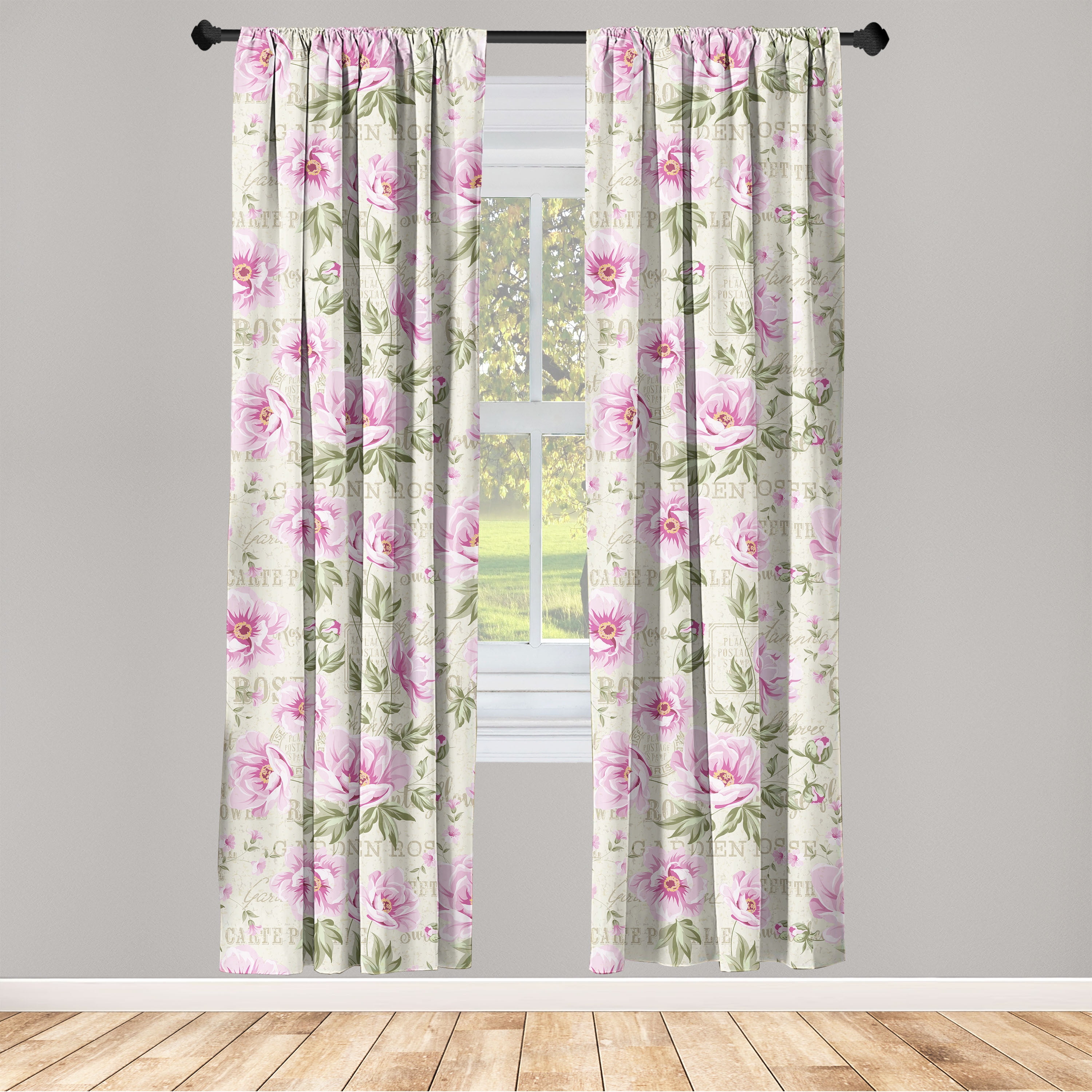 Spring Themed Window Curtains, Garden Rose and Flower Writings Garden ...