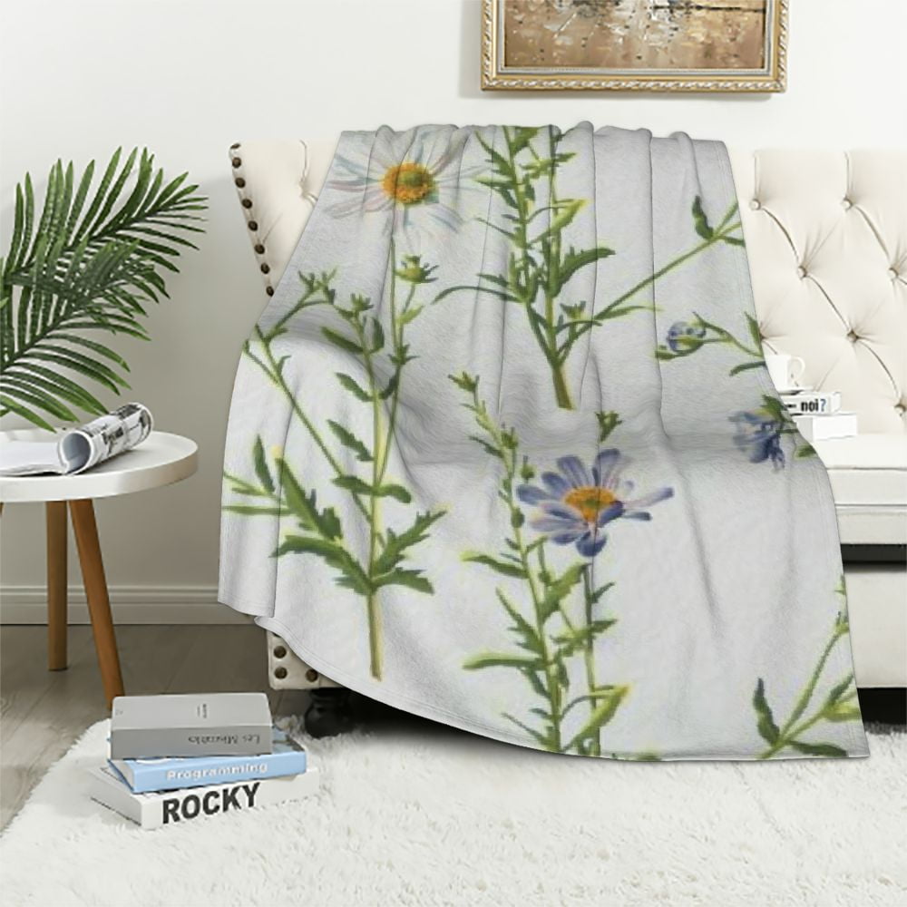 Spring Throw Blanket Wildflowers Butterfly Blanket Green Wild Flower ...
