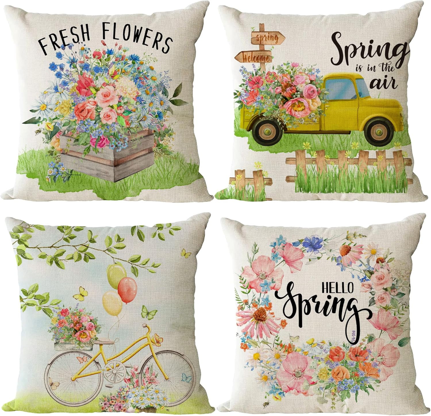 Spring Throw Pillow Covers 18x18 Set of 4 Floral Pillow Covers Spring ...