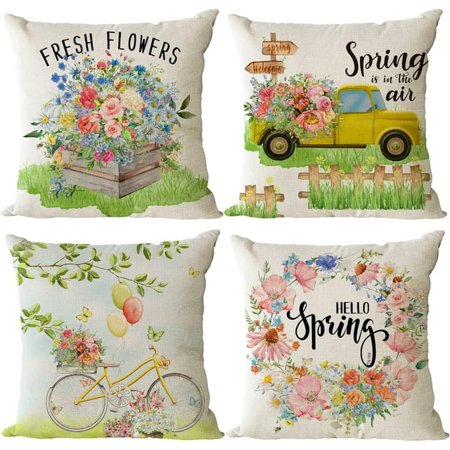 Spring Throw Pillow Covers 18x18 Set of 4 Floral Pillow Covers Spring ...