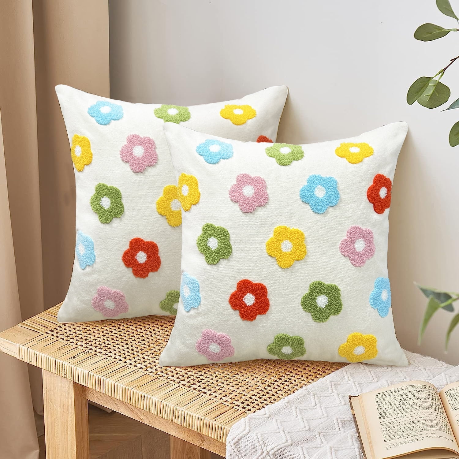 Spring Throw Pillow Covers Decorative Couch 18x18 Set of 2 Boho Home ...
