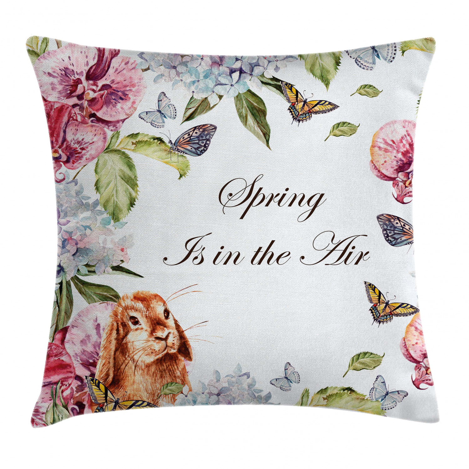 Spring Throw Pillow Cushion Cover, Hyacintha Flowers Rabbits Orchid ...