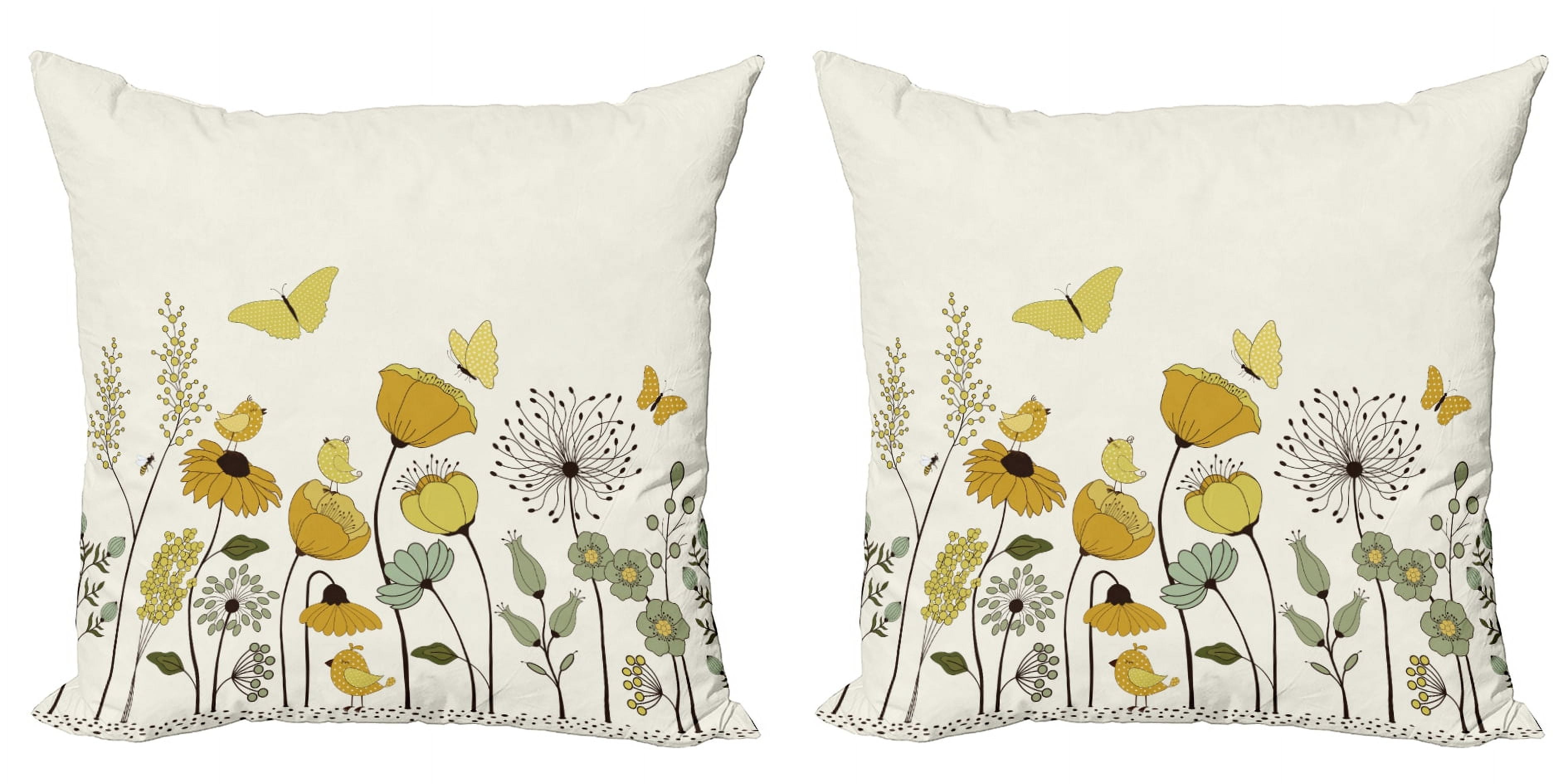 Ambesonne Spring Throw Pillow Cover 2 Pack, Dot Winged Butterflies, 18 ...