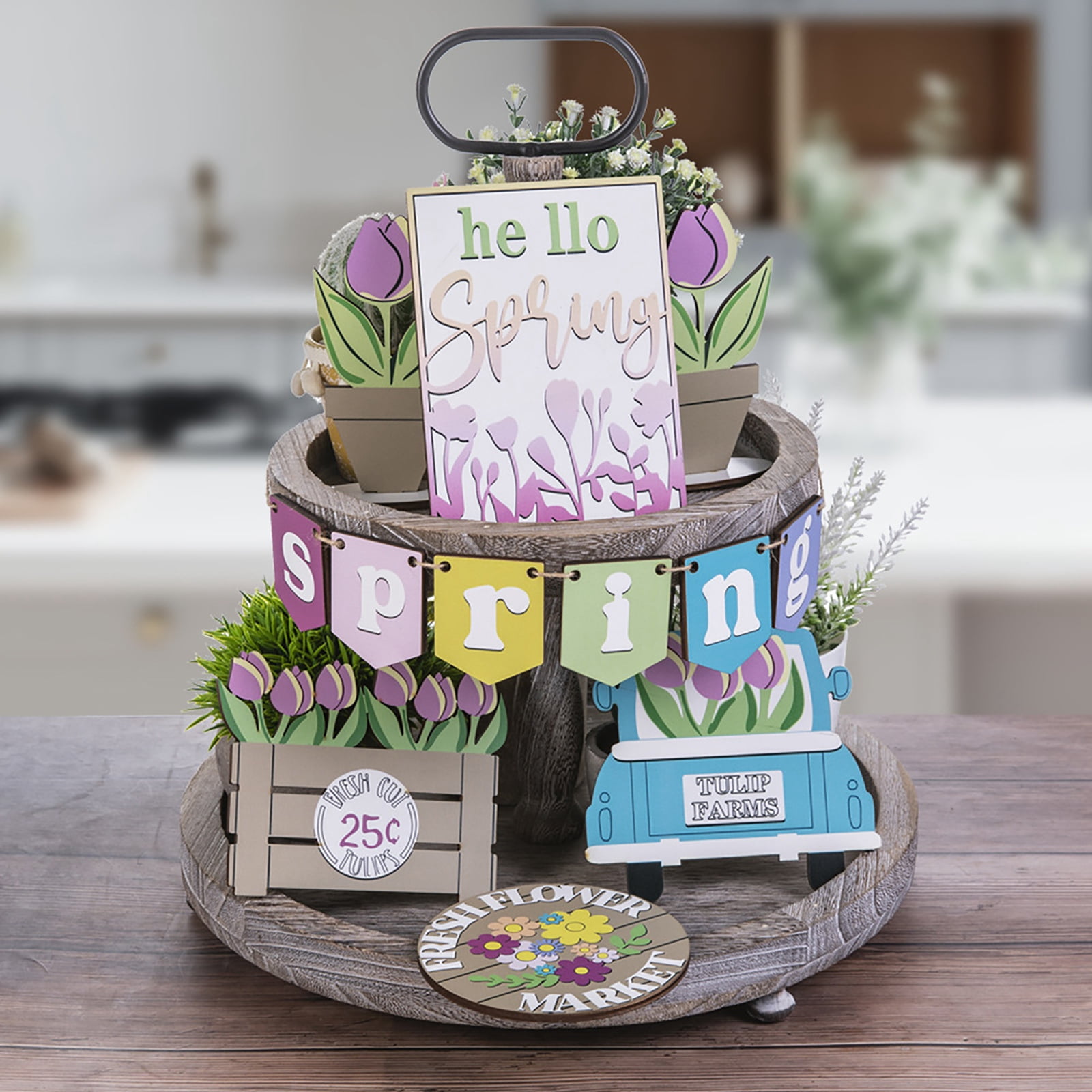 Spring Tiered Tray Decor Set Coffee Bar Wooden Signs Tiered Tray Decors ...