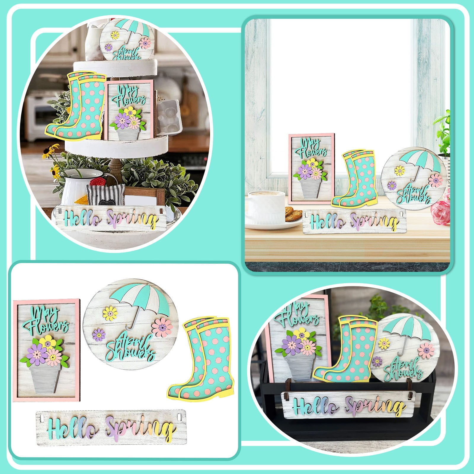 Spring Tiered Tray Flat Decor Party Mini Wood Decor Home Spring Signs ...