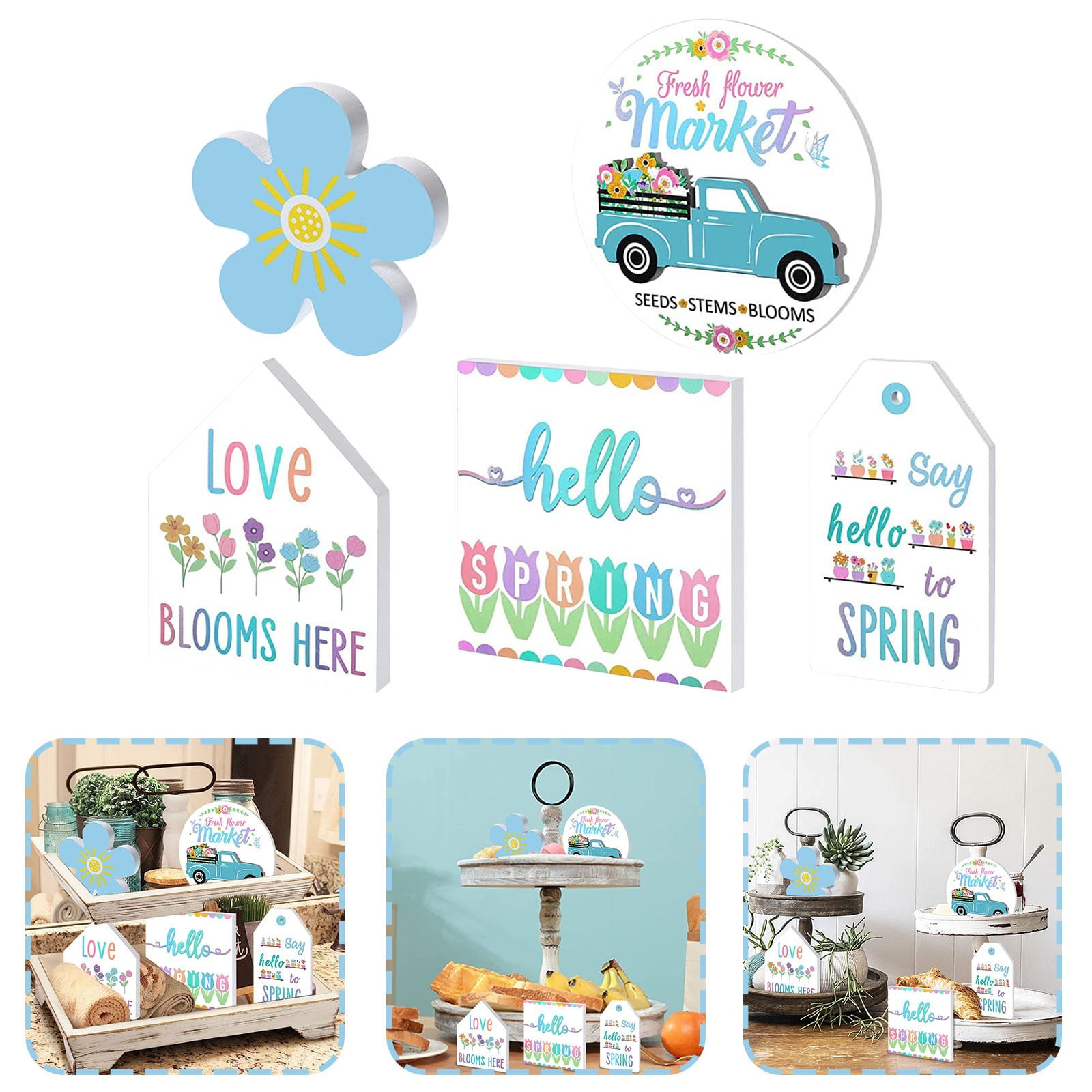 Spring Tiered Tray Flat Decorations Mini Wood Decor Kitchen Decor ...