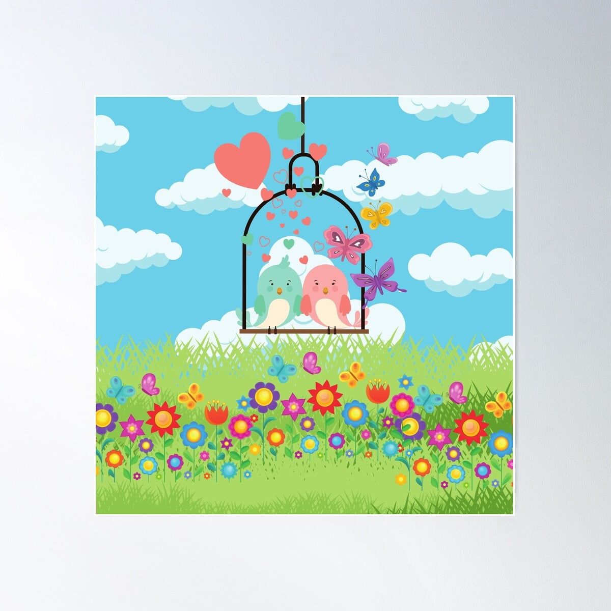 Spring Time Love Birds Poster Wall Art, Modern Wall Decor For Living ...