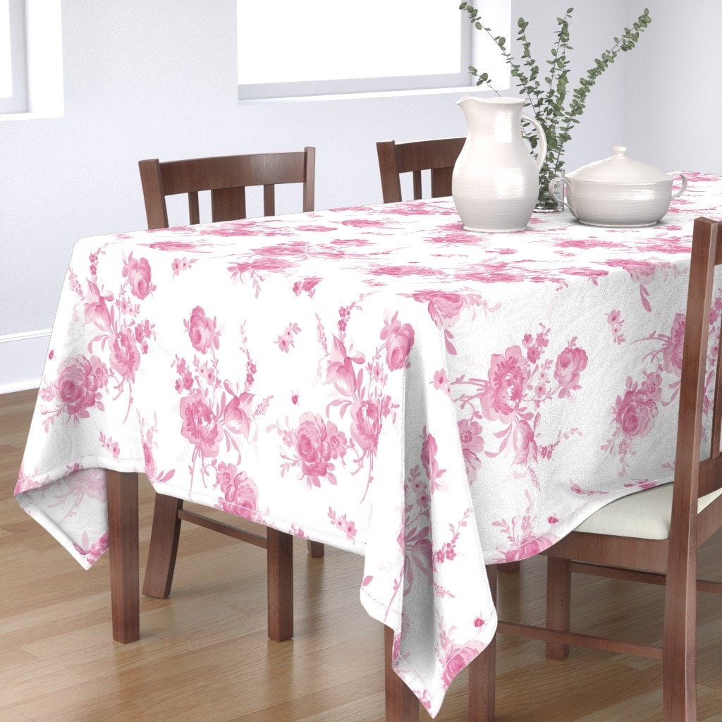 Spring Toile Tablecloth - Pink Sorbet Floral - Cottagecore Victorian ...