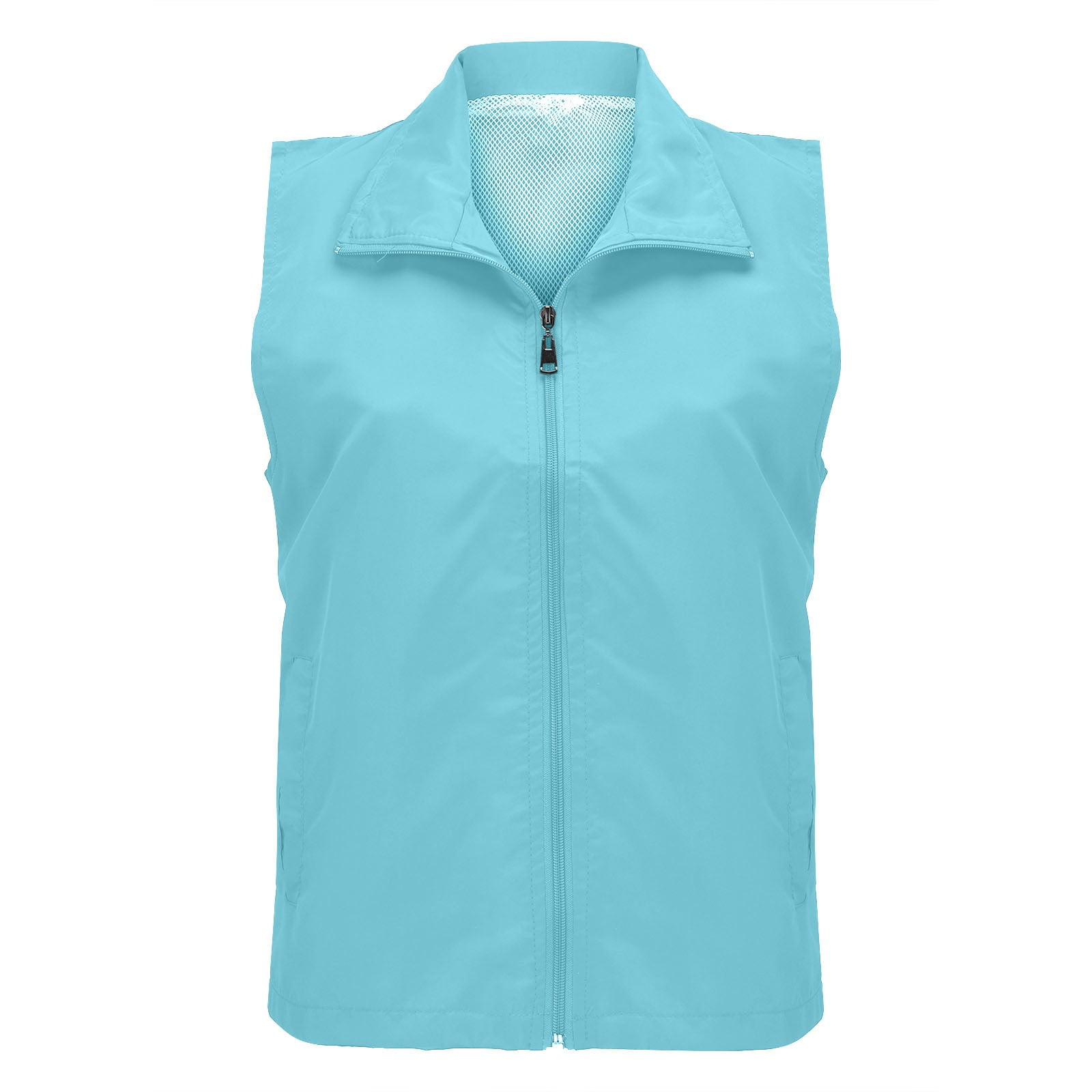 Spring Tops Deals Vest Lapel Sleeveless Pockets Zipper Placket Mesh ...