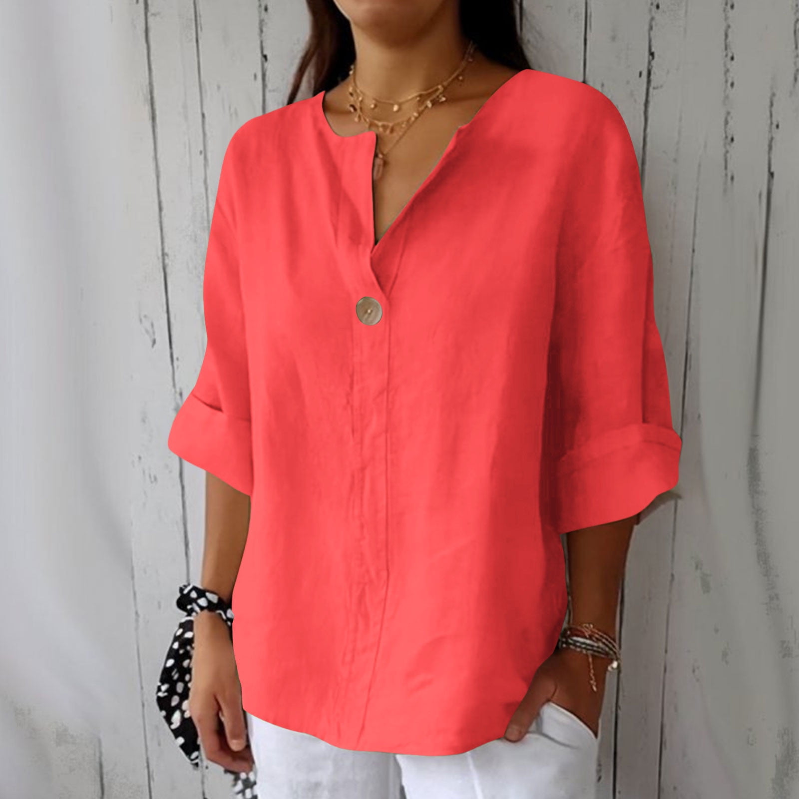 Spring Tops for Women Womens Tops under $5 Summer Cotton Linen V Neck ...