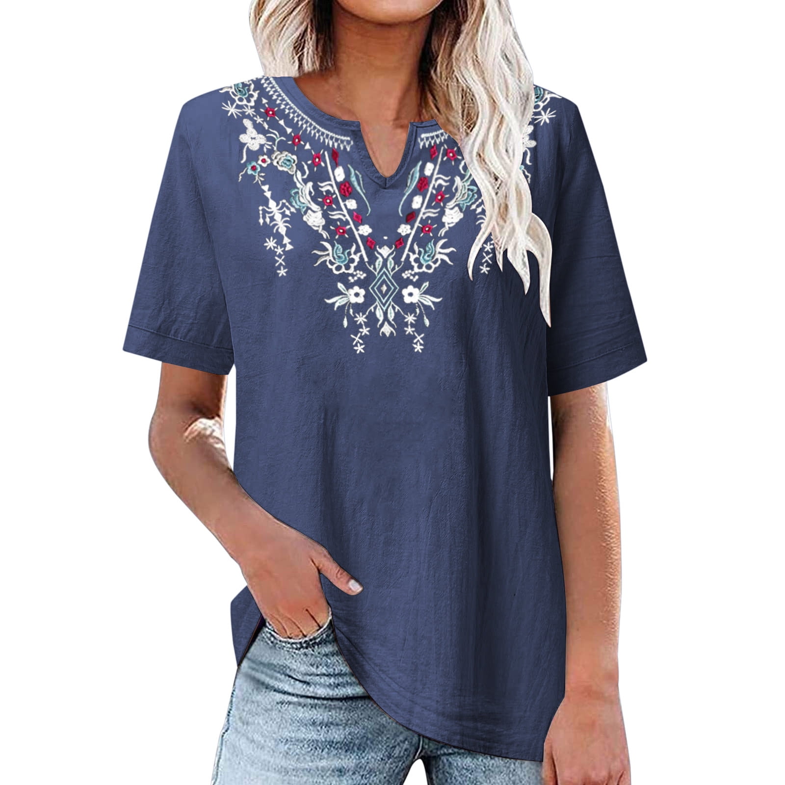 Spring Tops for Women Womens Tops under $5 Summer Cotton Linen V-Neck ...