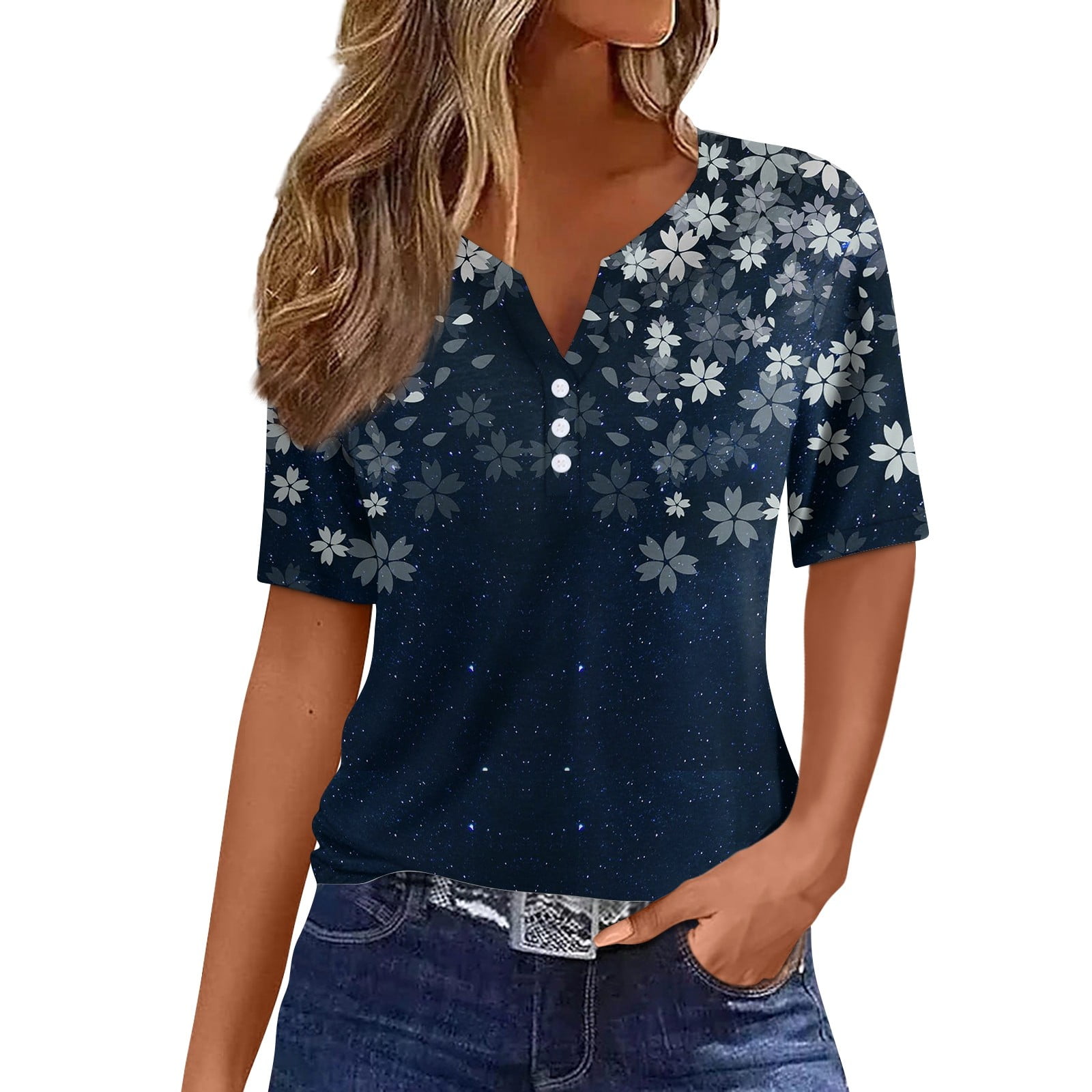 Spring Tops for Women 2025 Crew Neck Short Sleeve Tops Plus Size Dressy ...