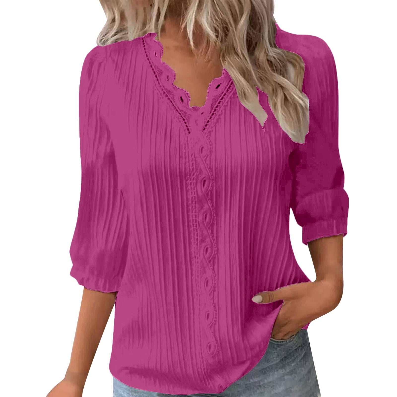 Spring Tops for Women Elegant Cut Out 3/4 Sleeve Blouse Fashionable ...