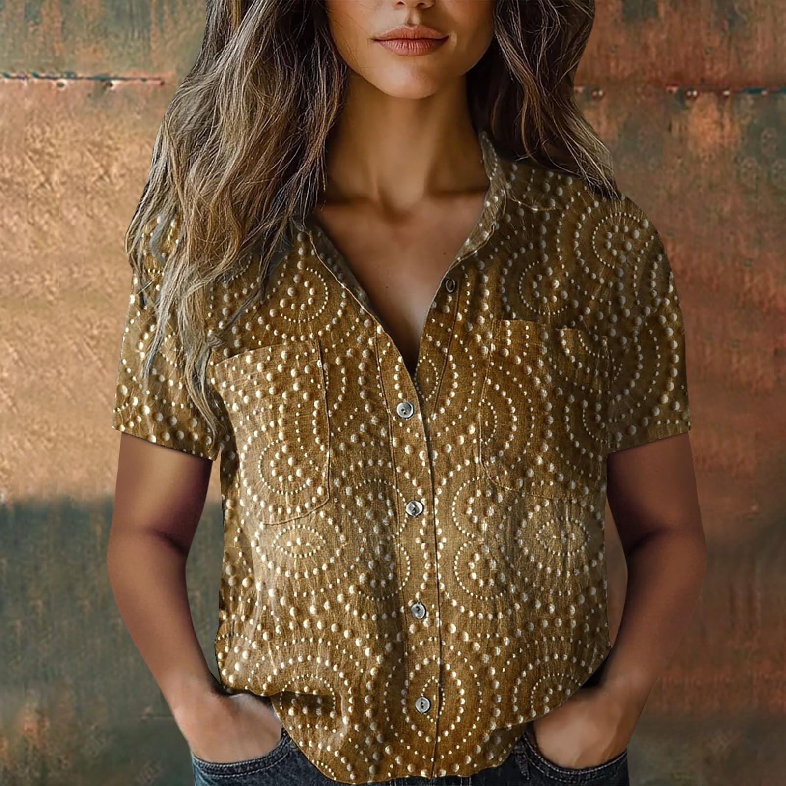 Spring Tops for Women Fashion Art Print Short Sleeved Elegant with ...